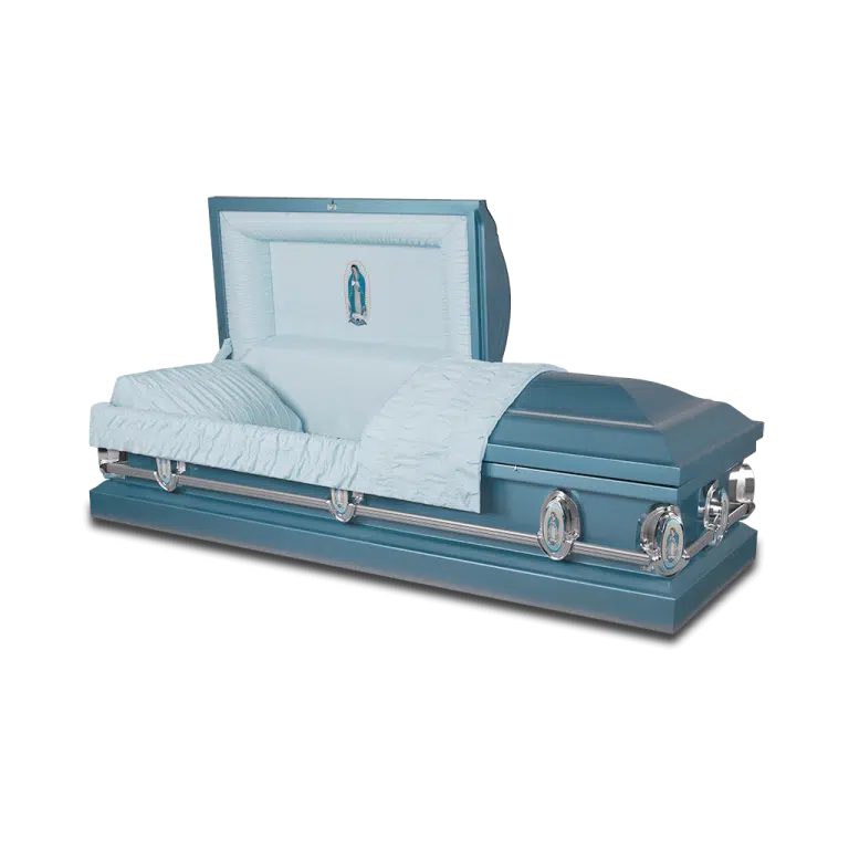 Lady Guadalupe Blue Steel Casket (Upgrade from Orion) - Sky Caskets