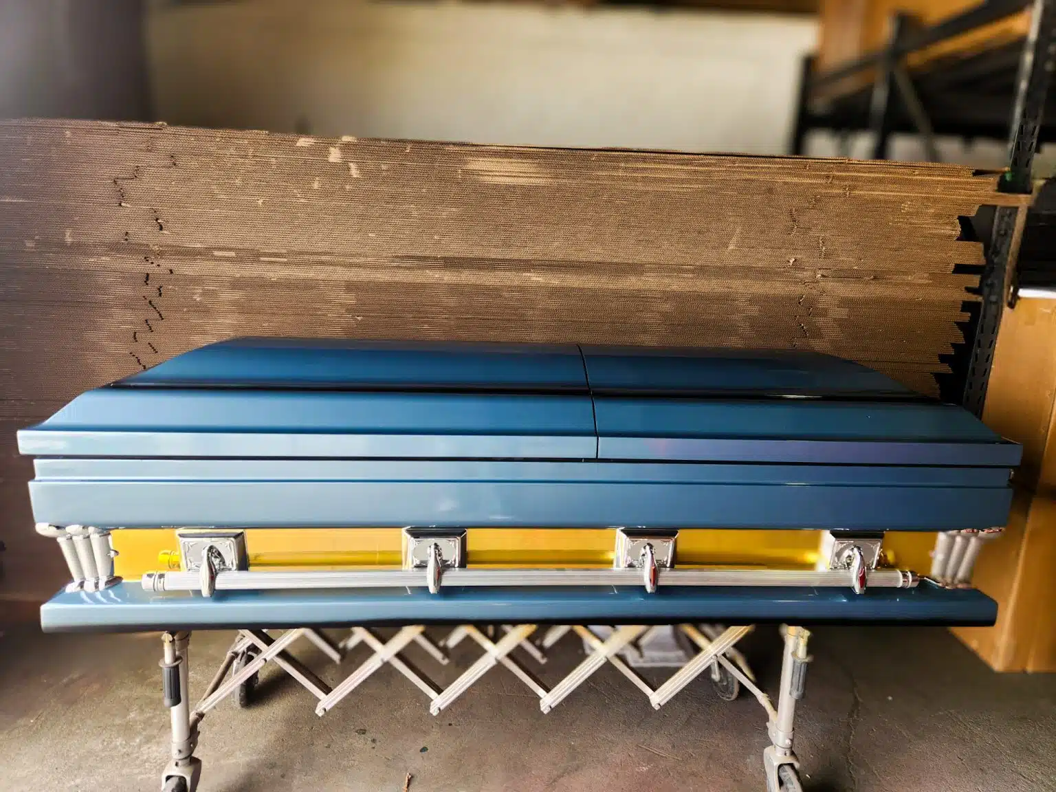 Oversized Blue Casket with Gold Rings Custom Casket - Sky Caskets