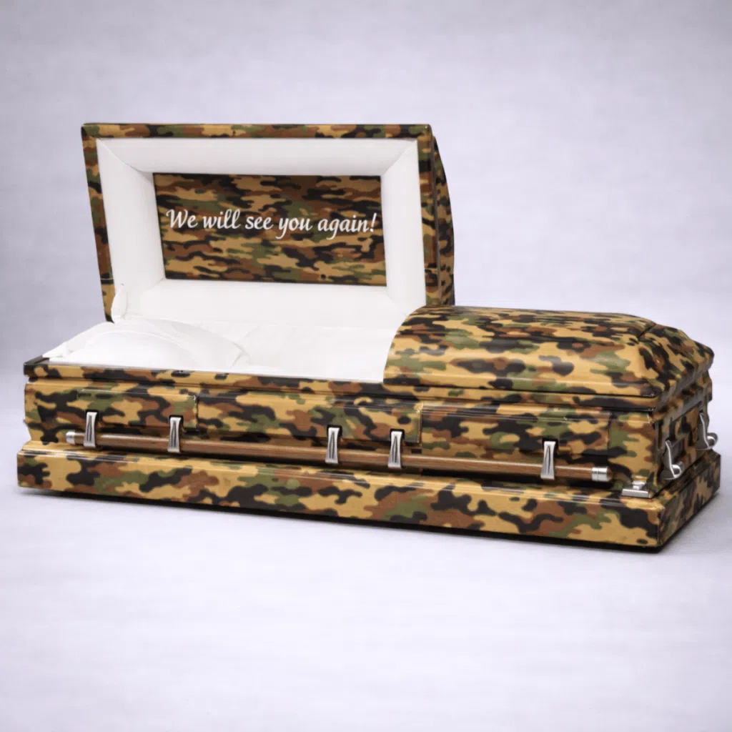 Woodland Camo Wood Casket - Sky Caskets